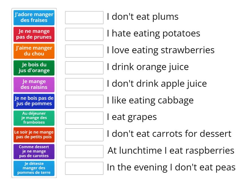 Les fruits et les légumes - Match up