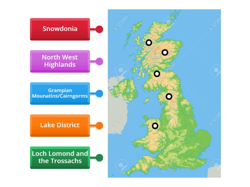Where are the Glaciated Upland Areas in the UK? - Labelled diagram