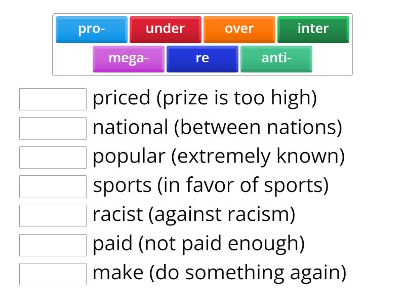 Prefixes use - Match up