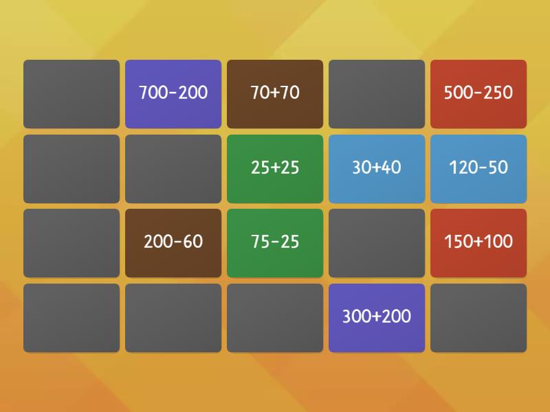 SUMAS Y RESTAS QUE DAN EL MISMO RESULTADO - Matching pairs