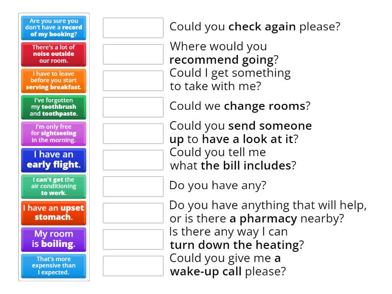 Solving hotel problems - Match up