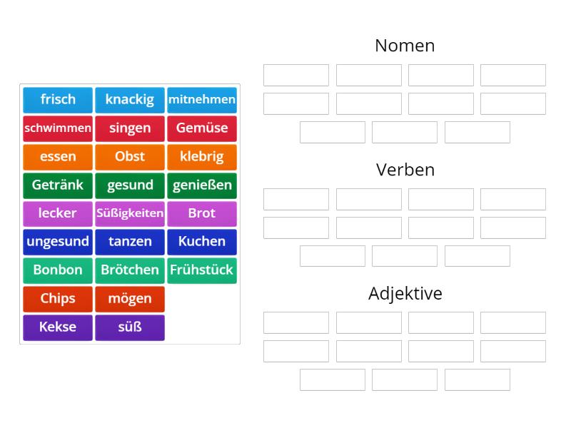 Nomen, Adjektive oder Verben - Group sort