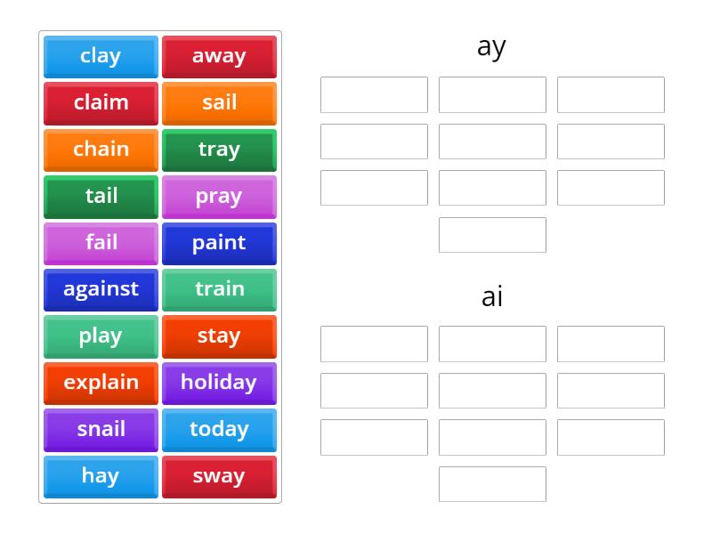 sort (long a sound) ai or ay - Group sort