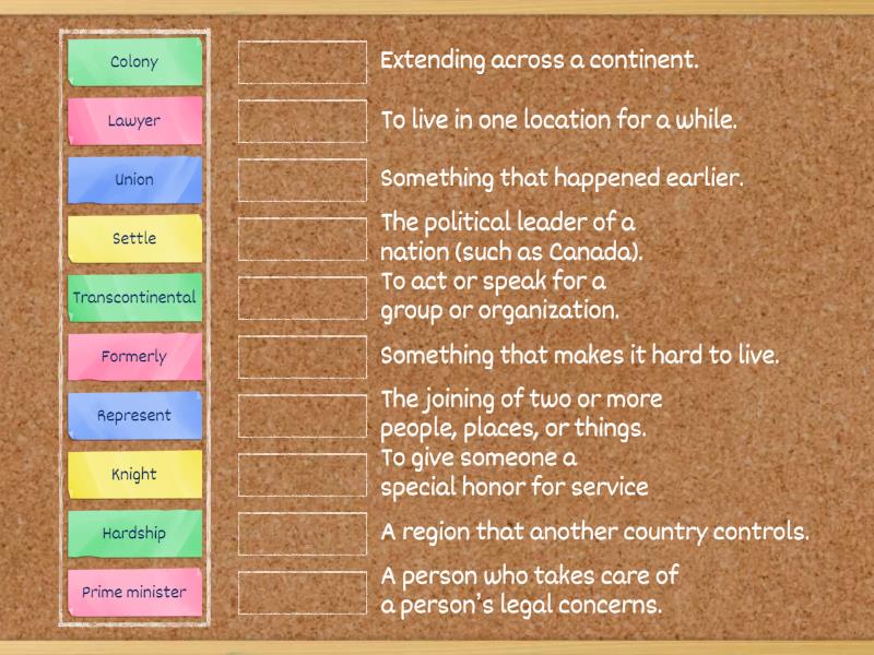 Sir John A Macdonald Vocabulary Matching Activity - Match up