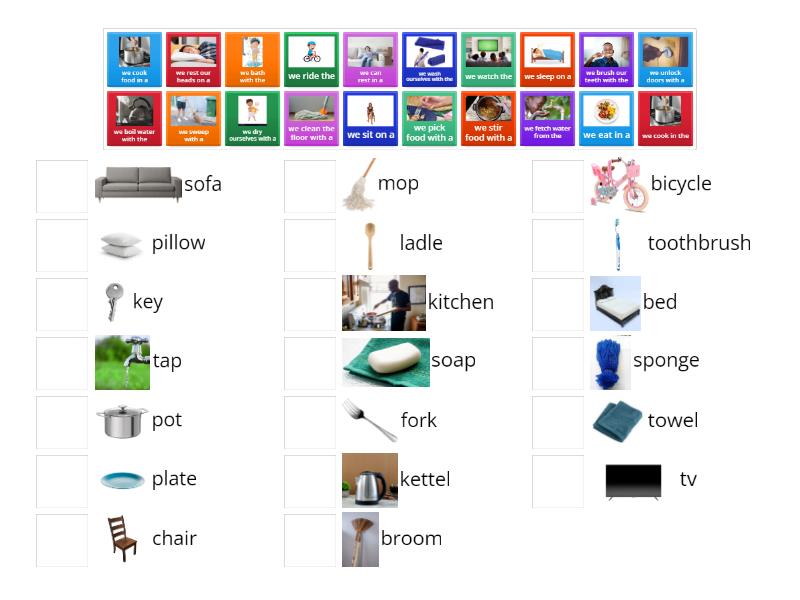 ITEMS AND THEIR USES FOR A 10 YEAR OLD AUTISTIC CHILD - Match up