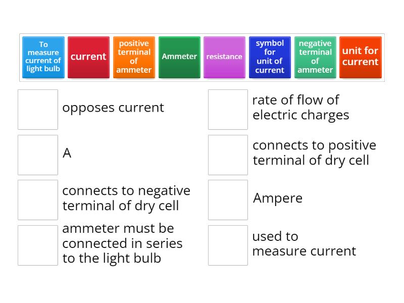 Revision on electricity 1- current - Match up
