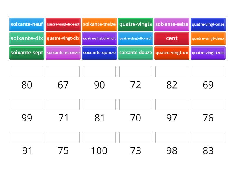Francais chiffres 70 - 100 - Match up