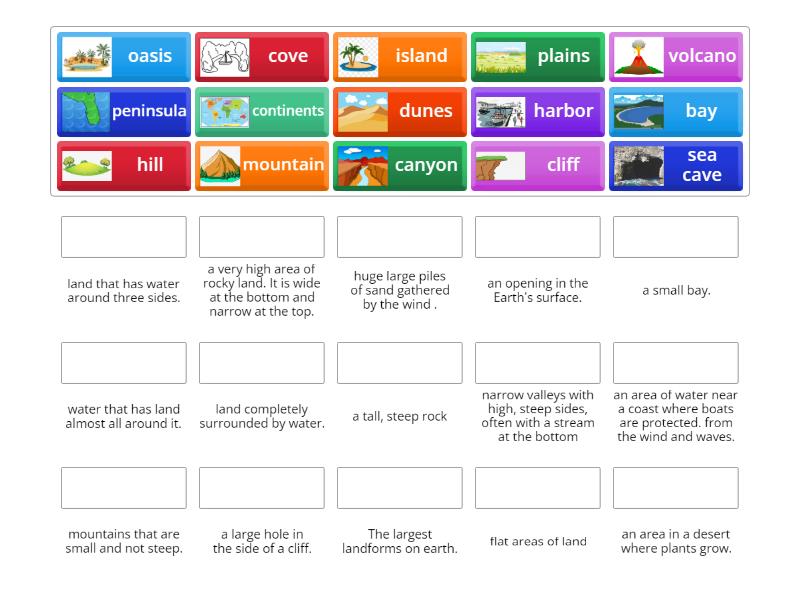 Introducing Landforms matching Vocabulary with Pictures - Une las parejas