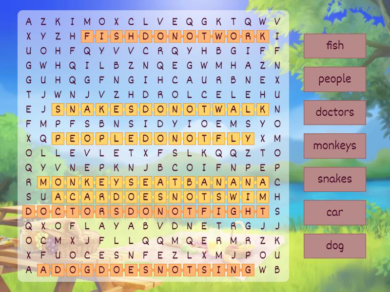 positive and negative sentences (verb to do) - Wordsearch