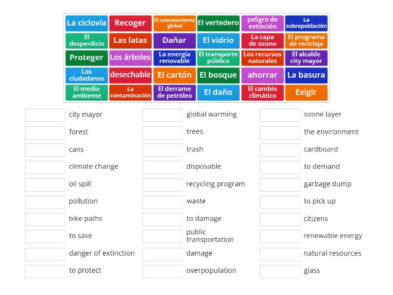 SP 3 Unit 6 El medio ambiente - Match up