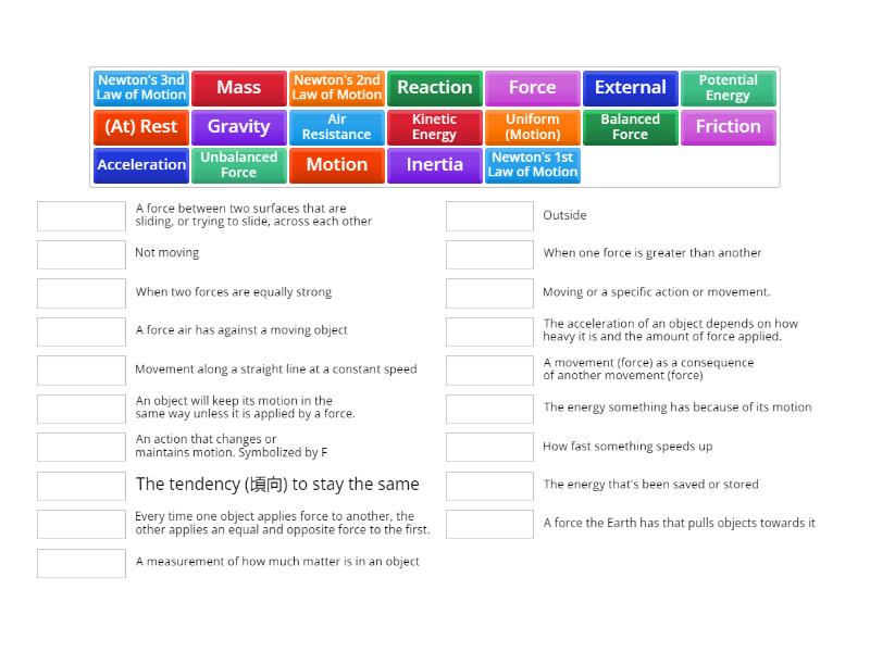 Newton's Three Laws - Vocabulary Practice - Match up