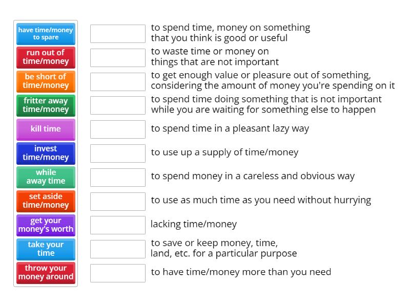 3.2 Time and money collocations - Сопоставить