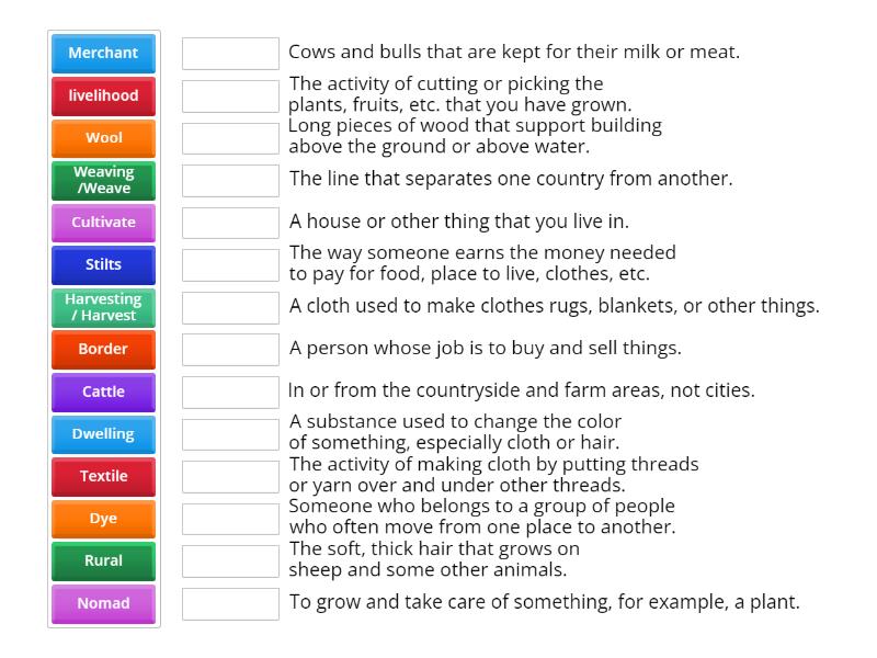 Unit 1 keywords 2 and 3 - Match up