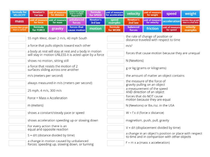 Unit 5: Force & Motion - Match up