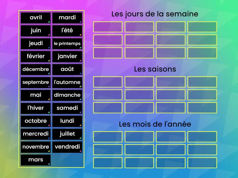 Les jours, les mois et les saisons - Trier par groupe