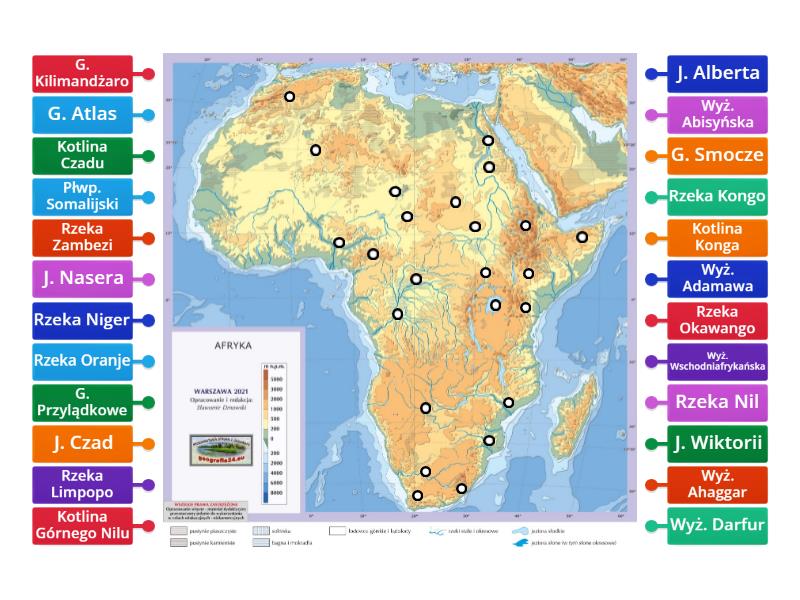 Mapa Afryki geografia kl. 8 - Diagrama con etiquetas