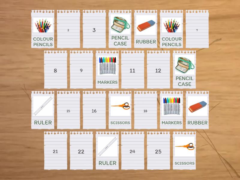 SCHOOL OBJECTS - MEMORY GAME - Matching pairs