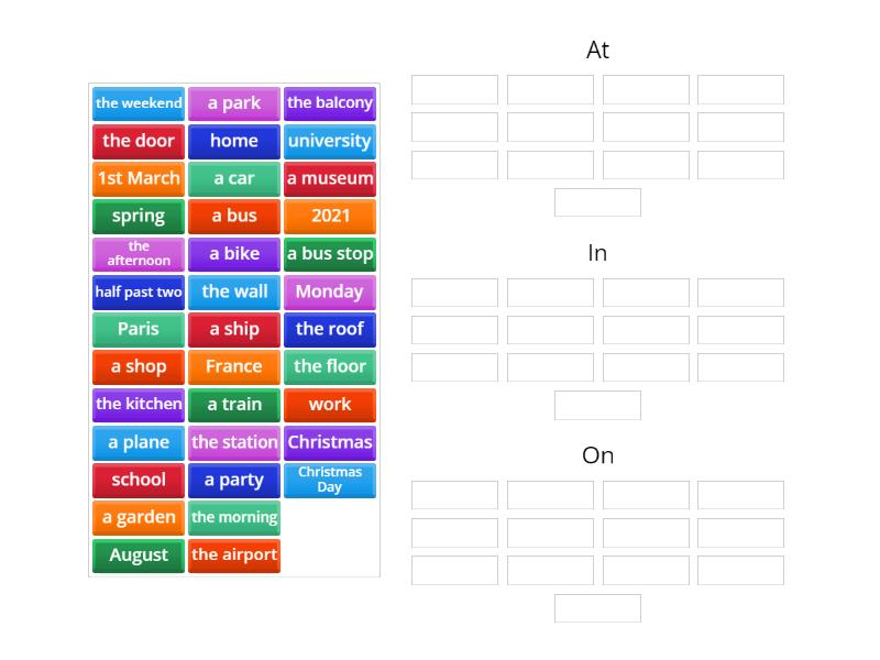 English File pre-intermediate File 2B Prepositions - Group sort