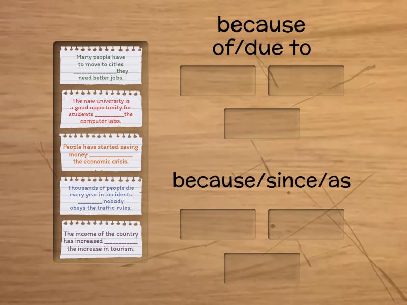 B1 Writing Linkers for Giving Reasons Practice - Group sort