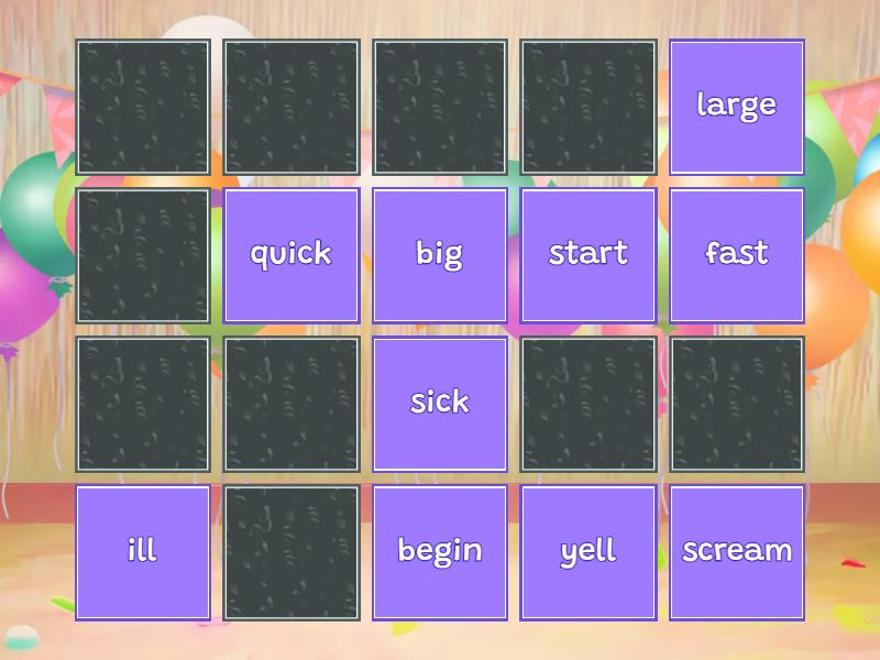 Synonym memory game - Matching pairs