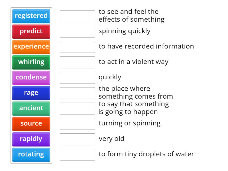 Unit 3 Lesson 11 Hurricanes: Earth's mightiest storms - Match up