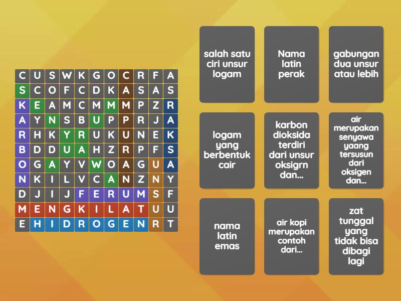 unsur senyawa daan campuran - Wordsearch