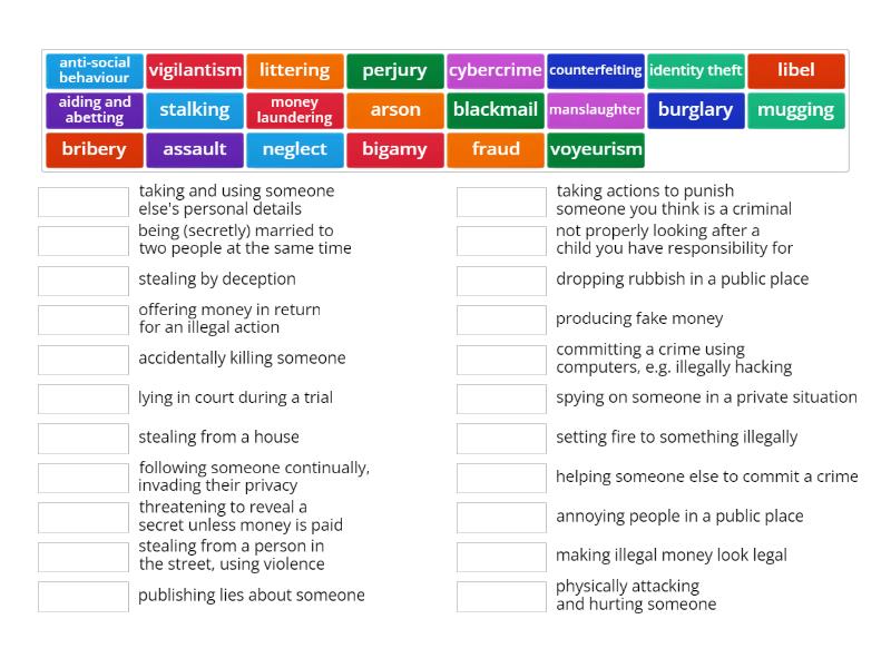 Crime vocabulary - Match up