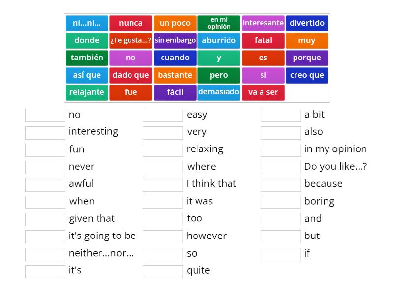 year 9 Spanish exam 4 - Match up