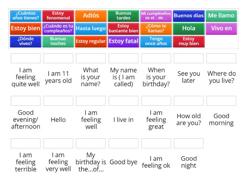 Year 7 Spanish - Unit 1, Basic greeting - Match up