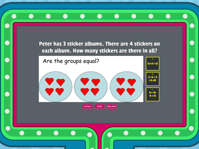 3 and 4 times tables Word Problems - Gameshow quiz