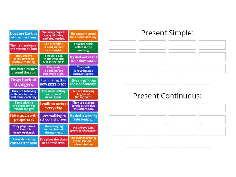 Present Simple vs Present Continuous Sorting - Group sort