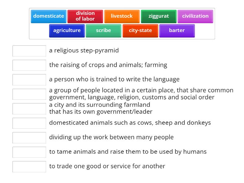 Ancient Civilization Vocabulary Practice - Part 1 - Match up