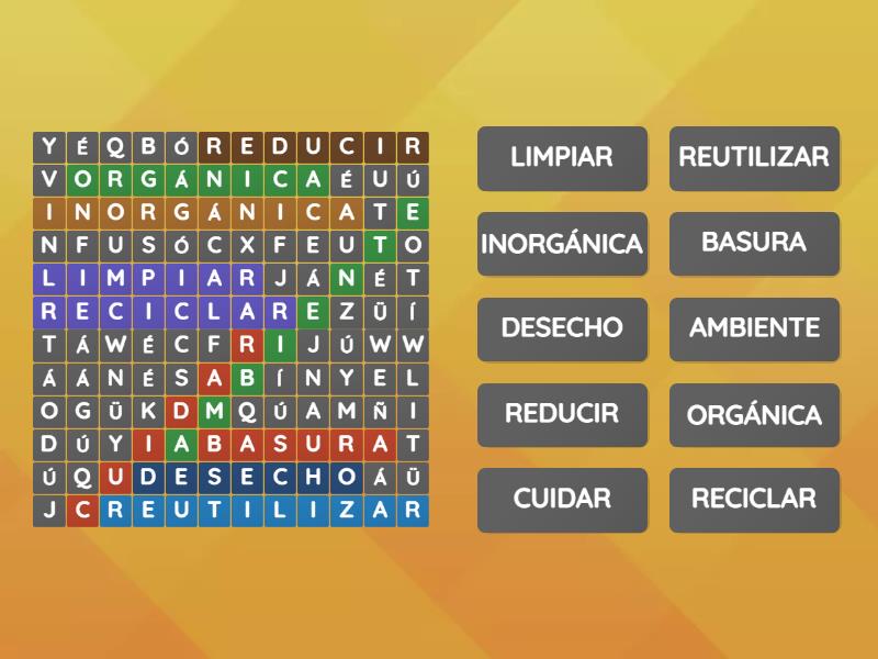 SOPA DE LETRAS SOBRE EL RECICLAJE - Wordsearch