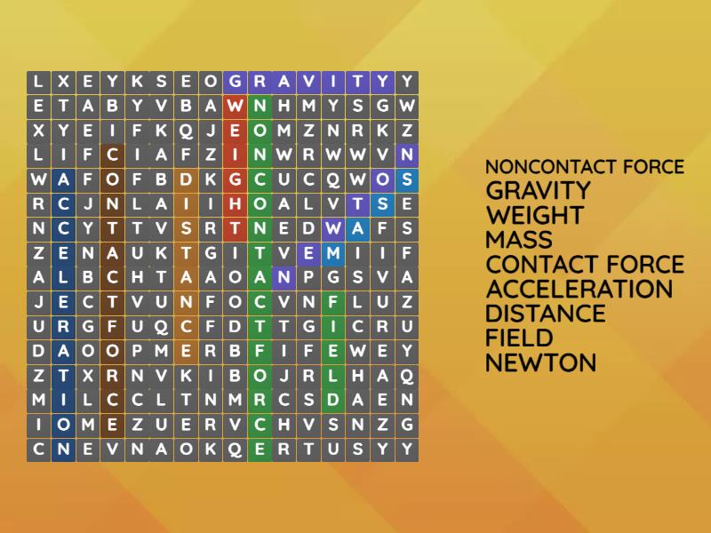 Gravitational Force - Wordsearch