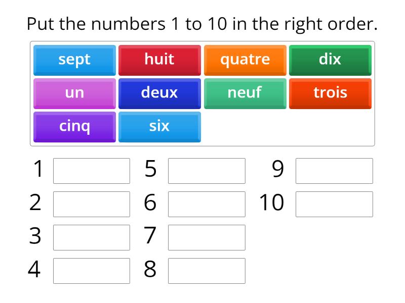 French: order numbers 1 to 10 - Rank order