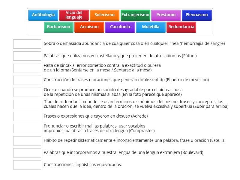 Ejercicios Vicios del Lenguaje - Match up