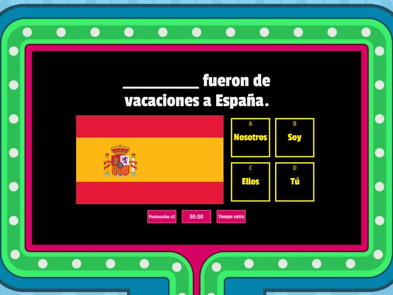 Repaso para el Quiz: Pronombres y Conjugaciones Verbales - Gameshow quiz