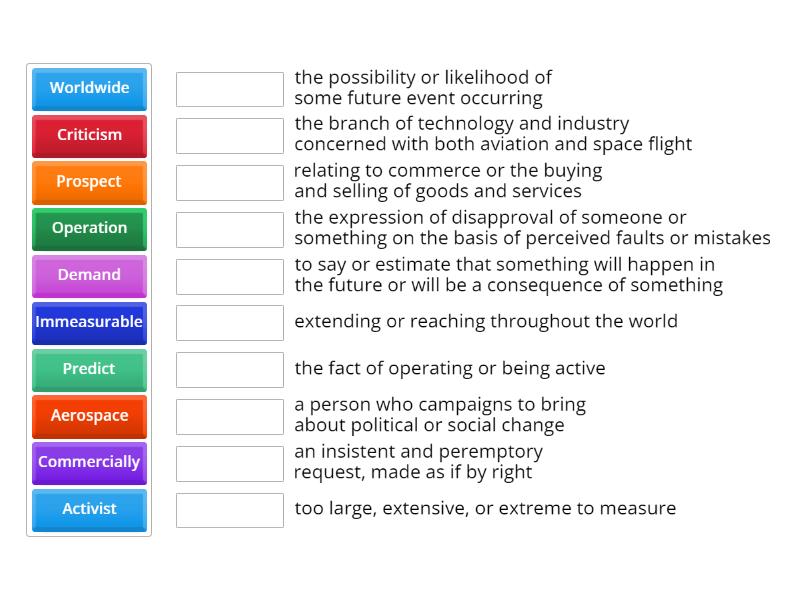 Match the Definition - Match up