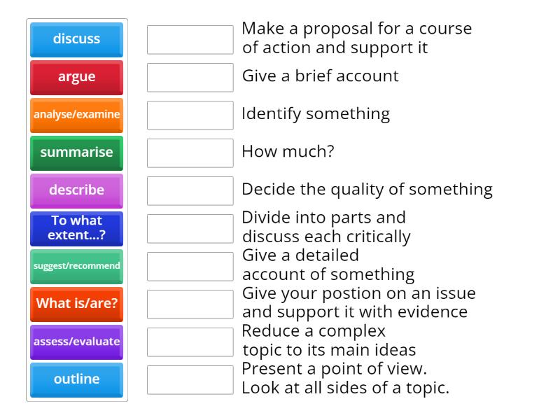 Assessment task words - Match up