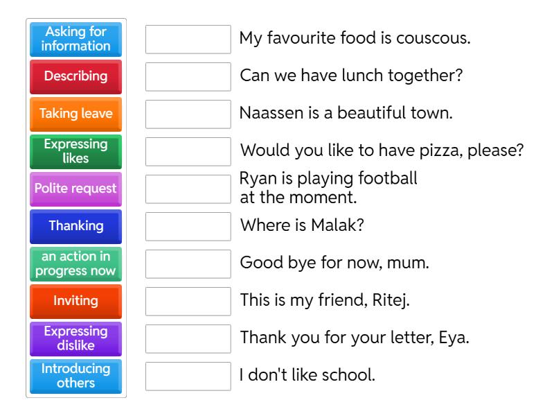 Grade 7 Basic Education Senetence & Function - Une las parejas