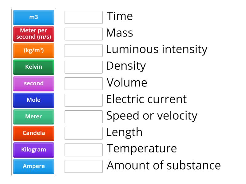 Match the quantities and Its unit - Match up