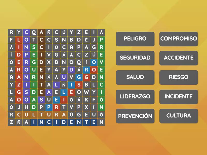 de la Seguridad y Salud en el Trabajo - Sopa de letras