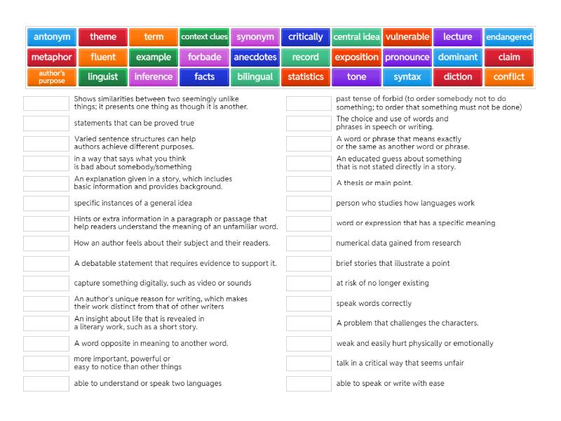 Unit 1 Vocabulary - Match up