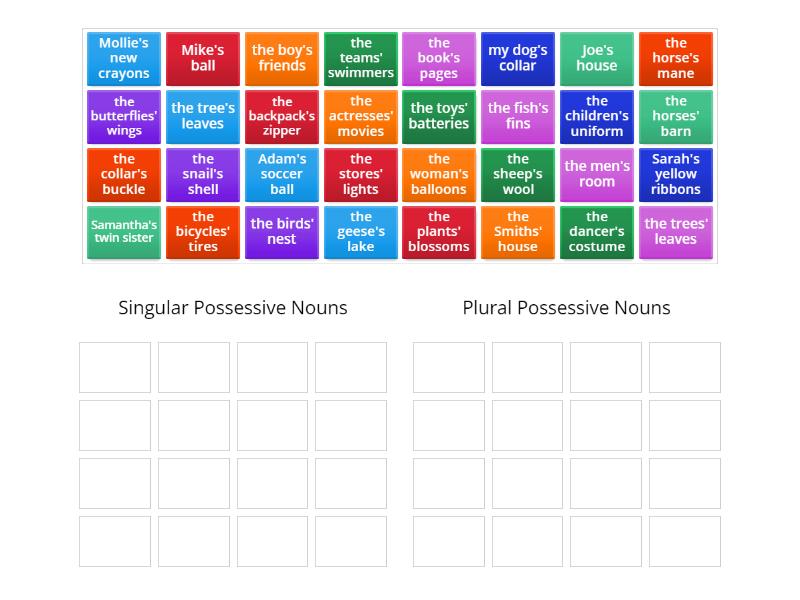 Possessive Nouns - Singular and Plural Homework - Group sort