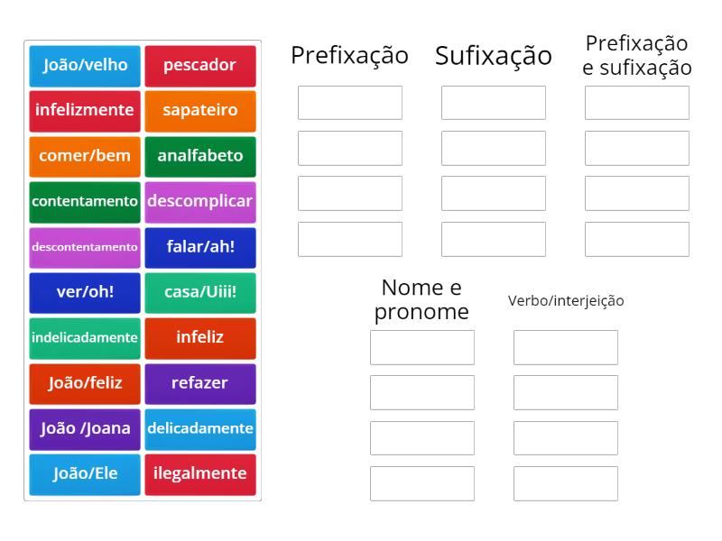 Formação e classes de palavras - Ordenar por grupo