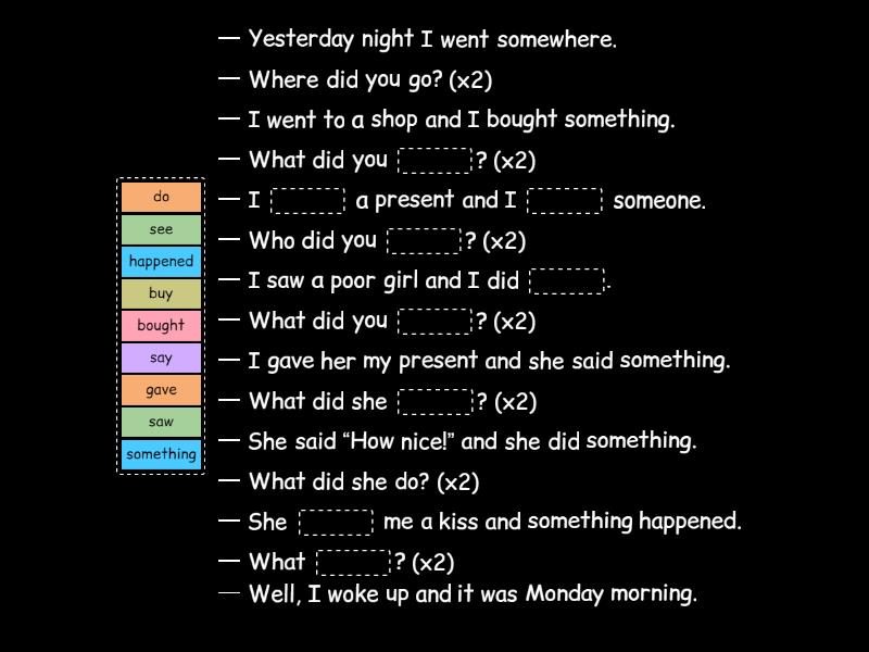 Yesterday night I went somewhere - Complete the sentence