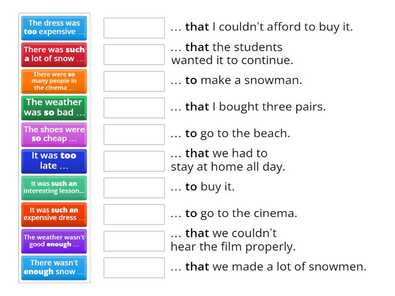 So / such / too / enough - Match up