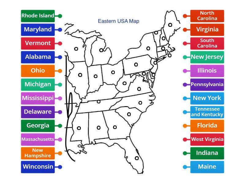 Eastern States USA Map - Labelled diagram