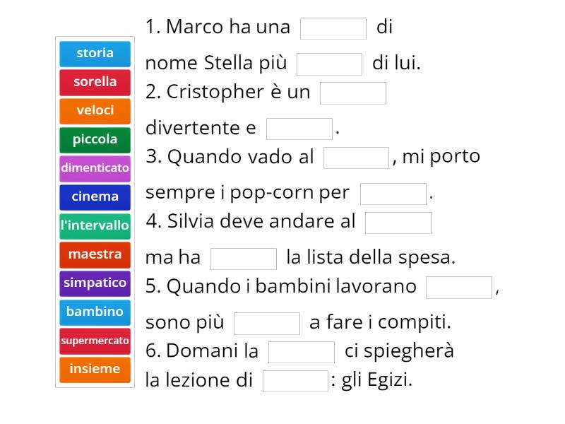 cloze frasi semplici - Missing word
