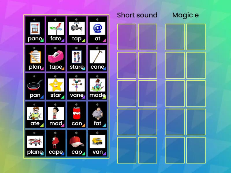 Short Vowel A & the Magic E - Group sort